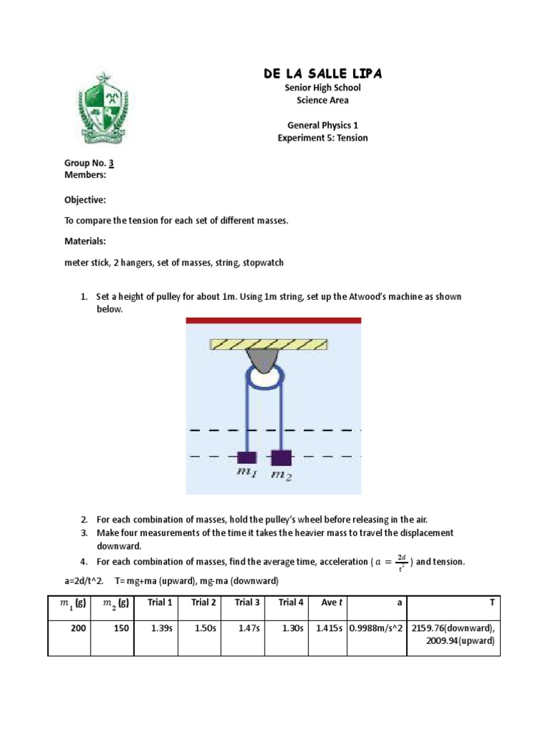 Experiment 5 - Tension (Group 3) | PDF | Tension (Physics) | Force
