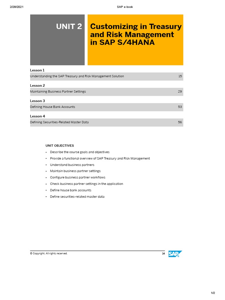 Unit 2: Customizing in Treasury and Risk Management in Sap S/4Hana ...