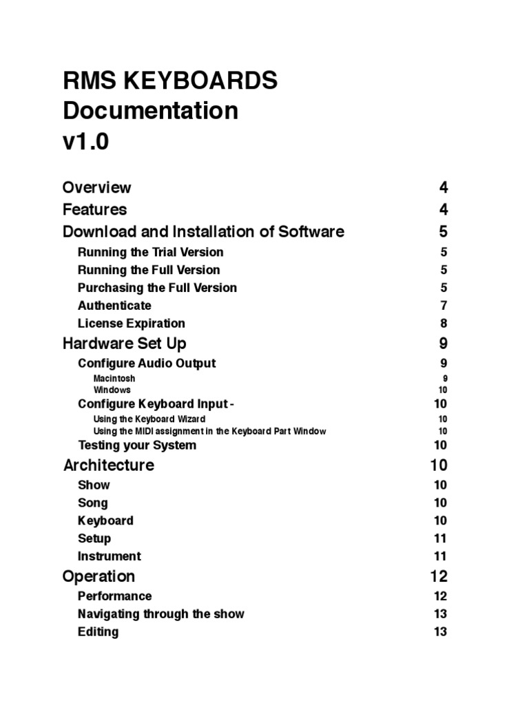 Rms Keyboards Documentation v1.0: 4 Features 4 Download and Installation of Software 5 | PDF ...