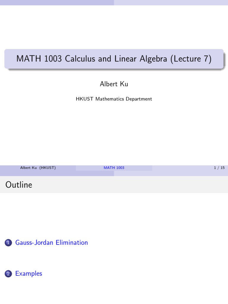 MATH 1003 Calculus and Linear Algebra (Lecture 7) : Albert Ku | PDF ...