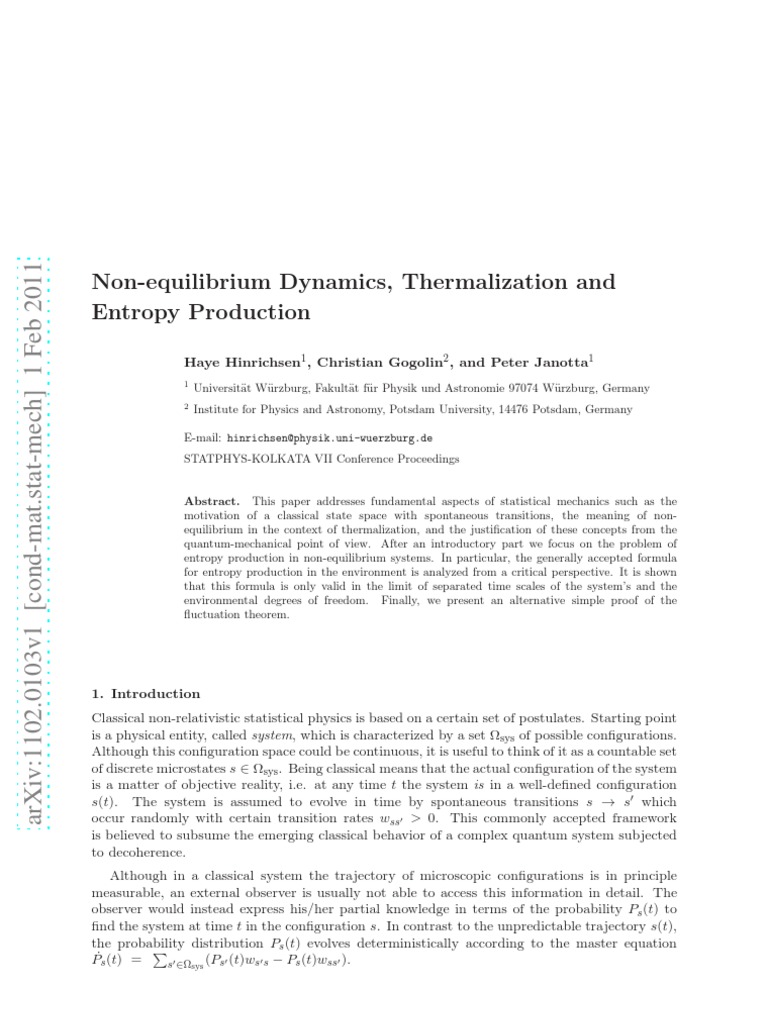 Non-Equilibrium Dynamics and Entropy | PDF | Quantum Mechanics | Entropy