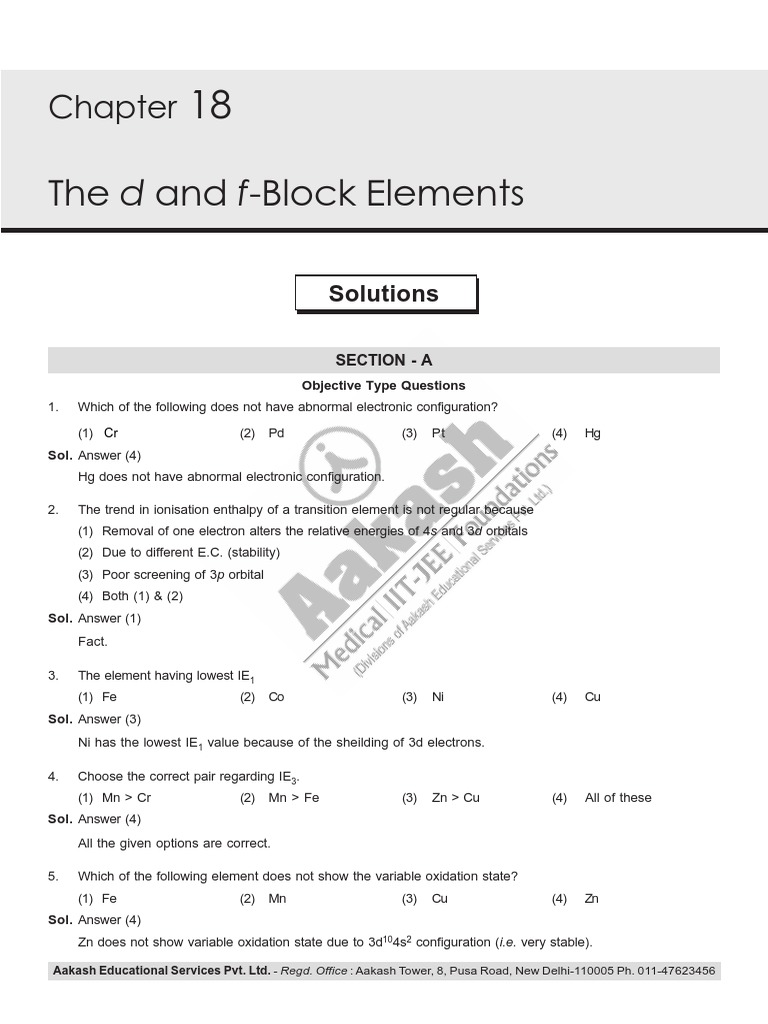 The D and F-Block Elements: Solutions | Download Free PDF | Lanthanide ...