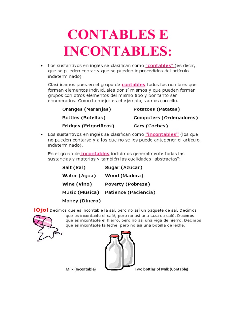 Contables e Incontables | PDF | Sustantivo | Morfología Lingüística