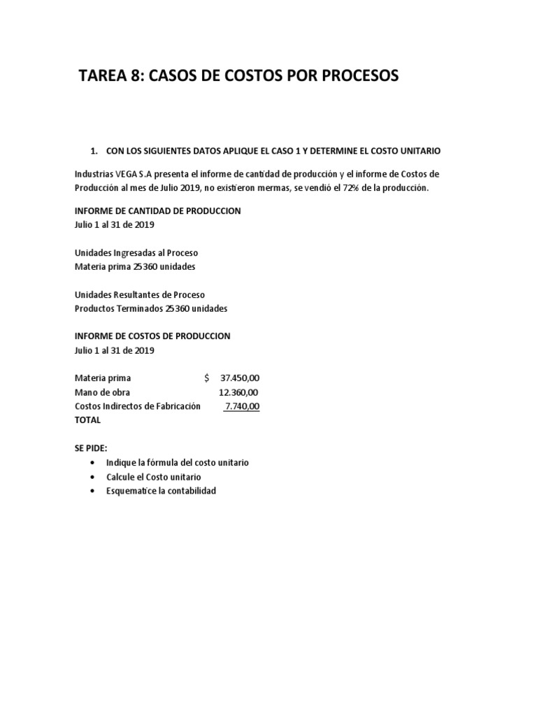 Tarea 8 Casos Costos Por Procesos | PDF | Inventario | Negocios económicos