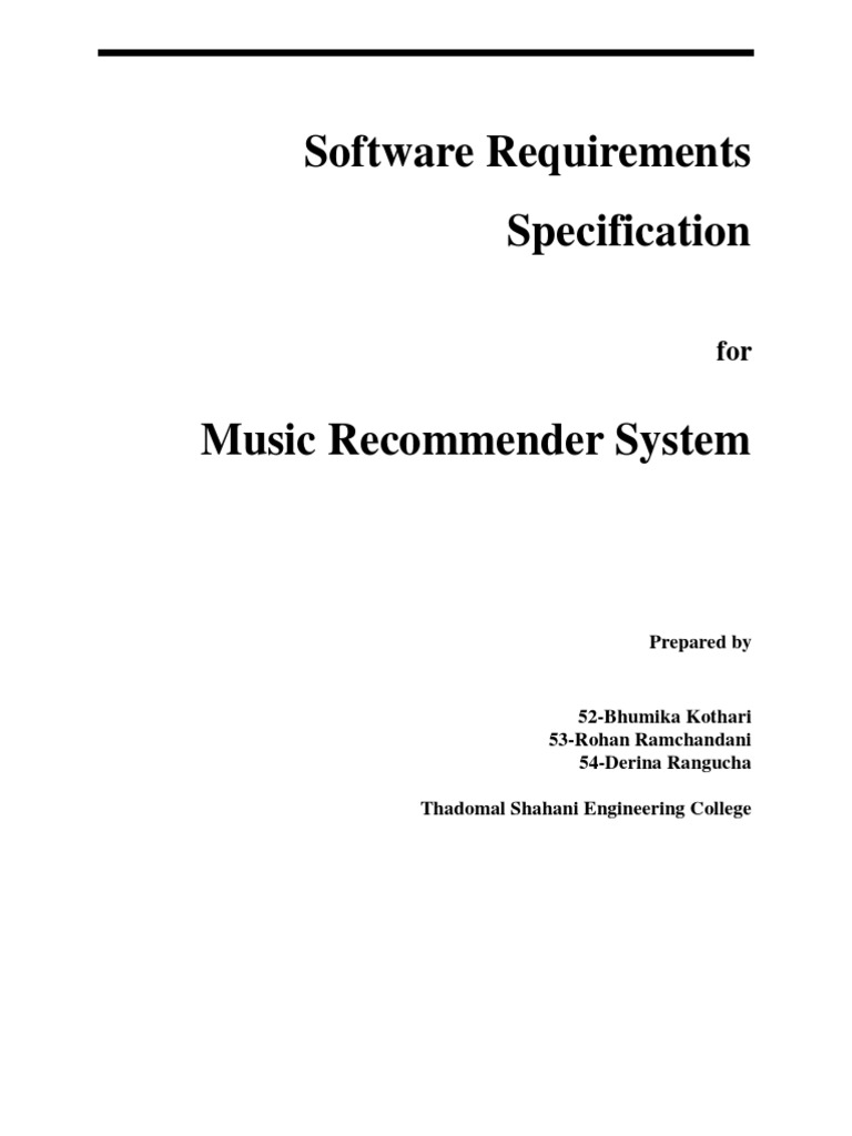 Software Requirements Specification Music Recommendation System PDF | PDF | Graphical User ...