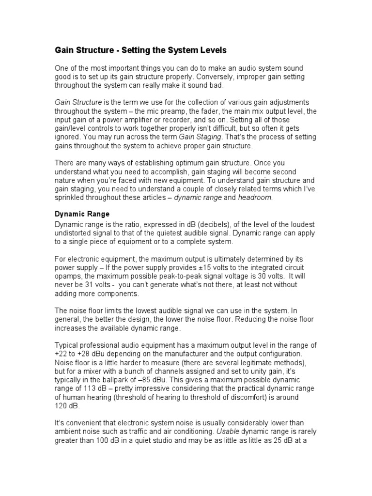 Gain Structure - Setting The System Levels | PDF | Decibel | Amplifier