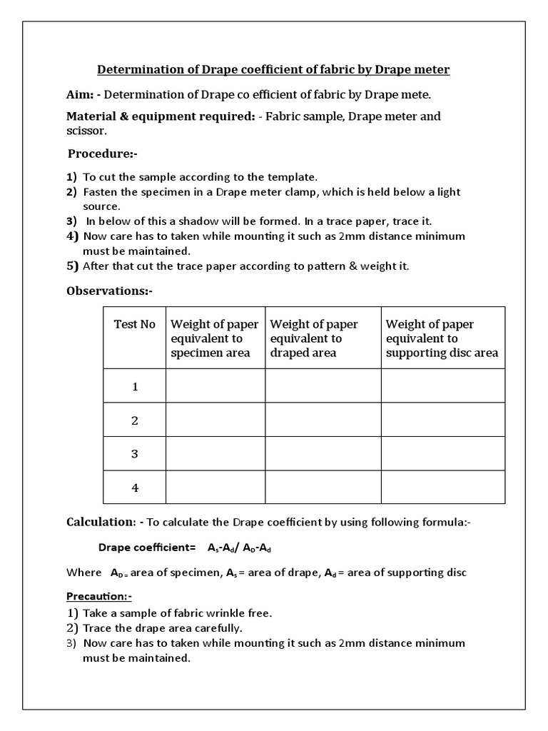 Drape Coefficient Measurement Method | PDF | Technology & Engineering