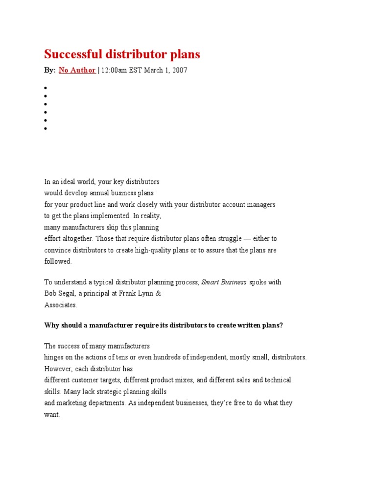 Successful Distributor Plans | PDF | Sales | Marketing