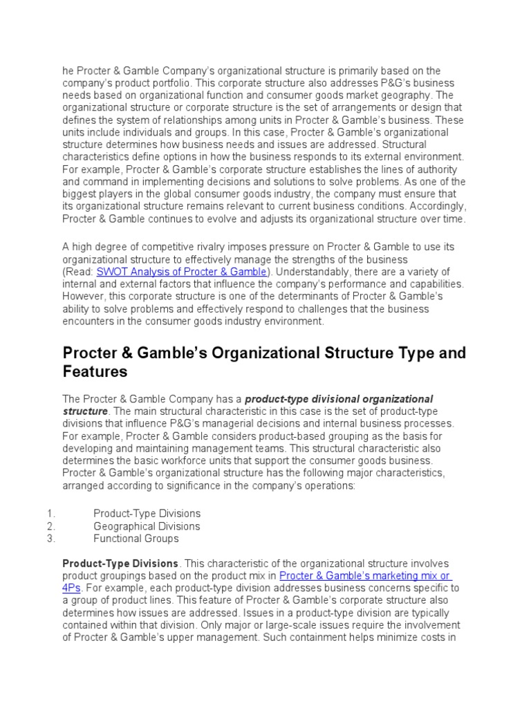 Procter & Gamble's Organizational Structure Type and Features | PDF ...