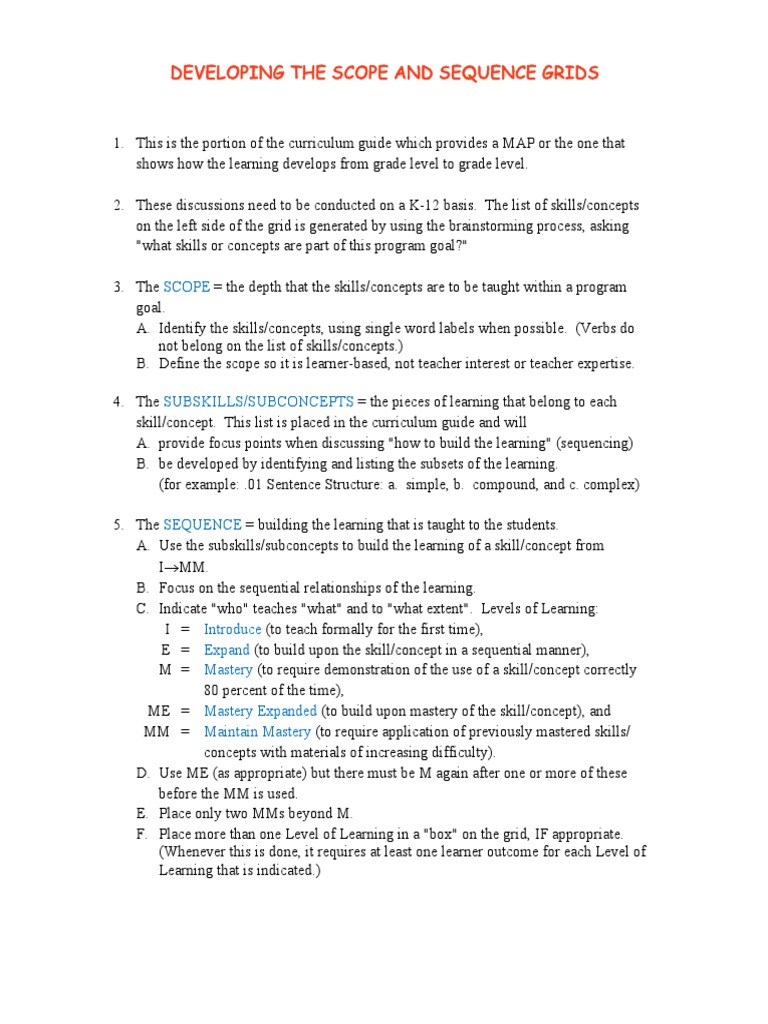 Developing The Scope and Sequence Grids | PDF | Concept | Curriculum