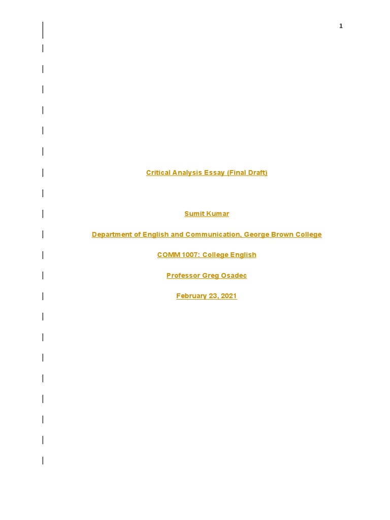 Kumar, Sumit Critical Analysis (Final Draft) | PDF | Video Games | Adolescence