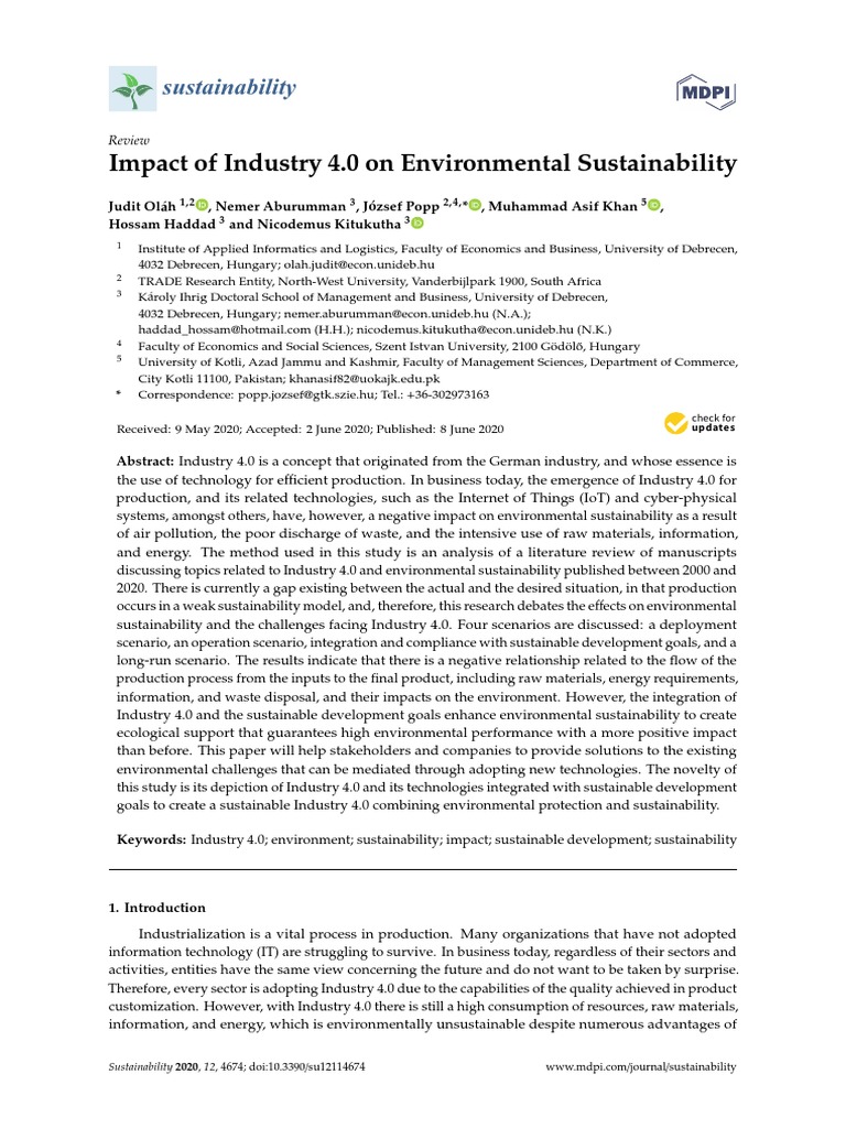 Impact of Industry 4.0 On Environmental Sustainability | PDF ...
