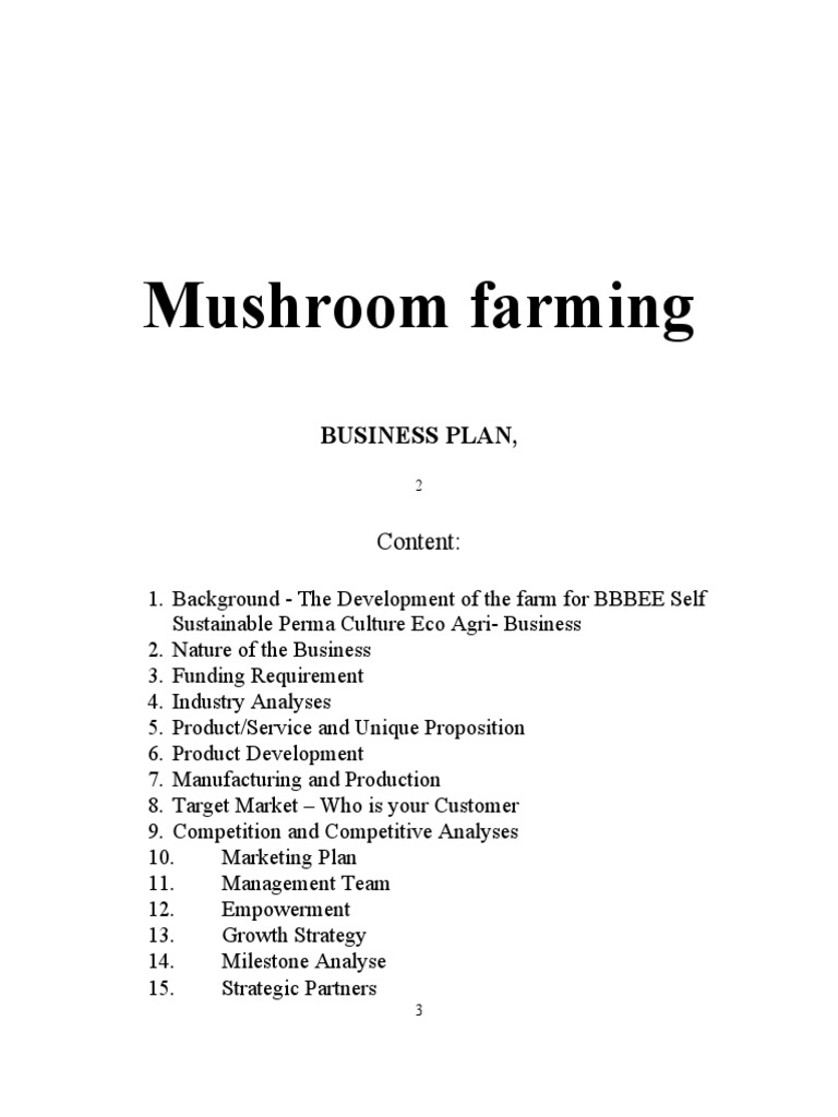 Mushroom Farming: Business Plan | PDF | Marketing | Sales