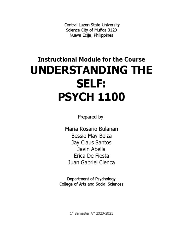 Understanding The Self: PSYCH 1100: Instructional Module For The Course ...
