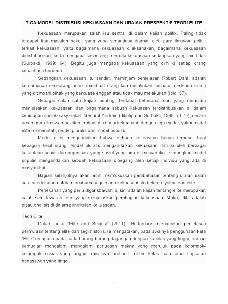 Model Distribusi Kekuasaan Elite | PDF | Politik | Ilmu Sosial