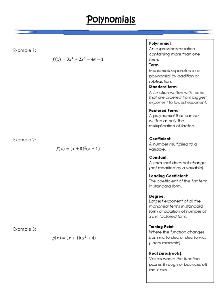 2.1 Introduction To Polynomials Notes 20.21 | PDF | Polynomial | Zero ...