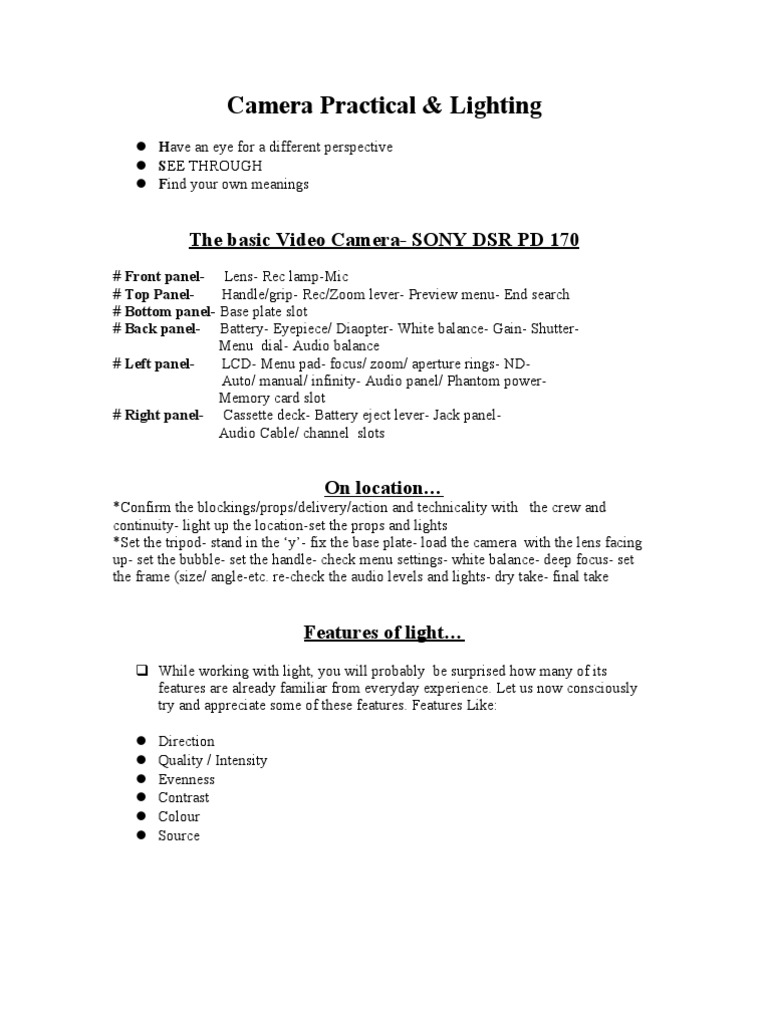 Video Lighting & Camera Basics | PDF | Reflection (Physics) | Camera