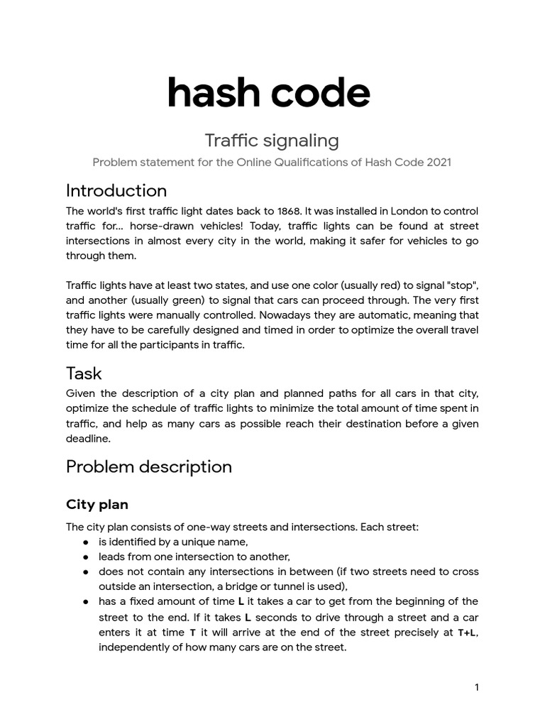 Hashcode 2021 Online Qualifications | PDF | Traffic Light | Computer Programming
