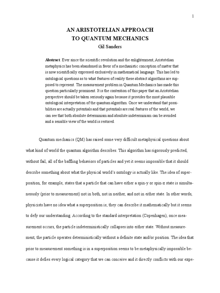 An Aristotelian Approach To Quantum Mech | PDF | Determinism | Quantum Mechanics