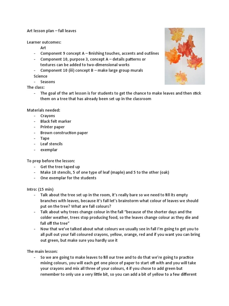 Art Lesson Plan Fall Leaves | PDF | Lesson Plan | Leaf
