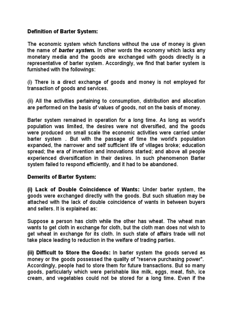 Definition of Barter System | PDF | Barter | Money