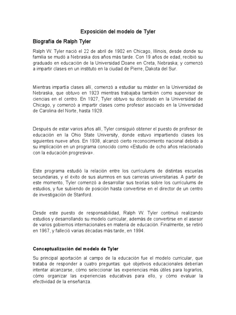 Exposición Del Modelo de Tyler | PDF | Evaluación | Plan de estudios