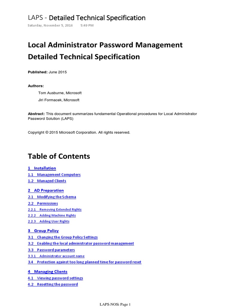 LAPS - Detailed Technical Specification | PDF | Group Policy | Password
