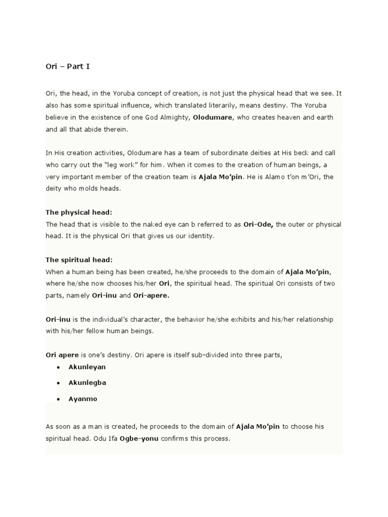 Ori - Part I: The Physical Head | PDF | Ethnic Religion | Religious Faiths