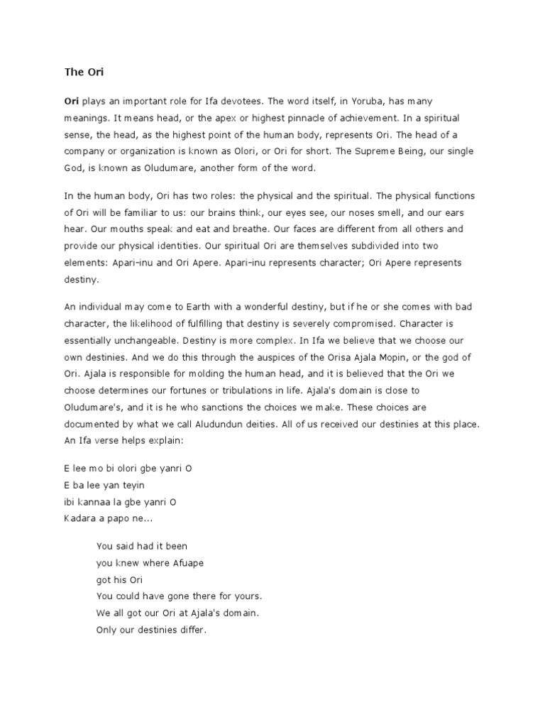 The Ori: Ori Plays An Important Role For Ifa Devotees. The Word Itself ...