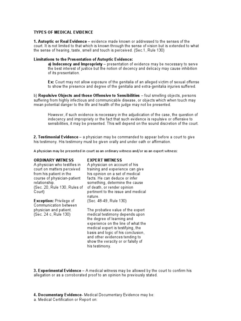 Types of Medical Evidence | PDF | Testimony | Witness