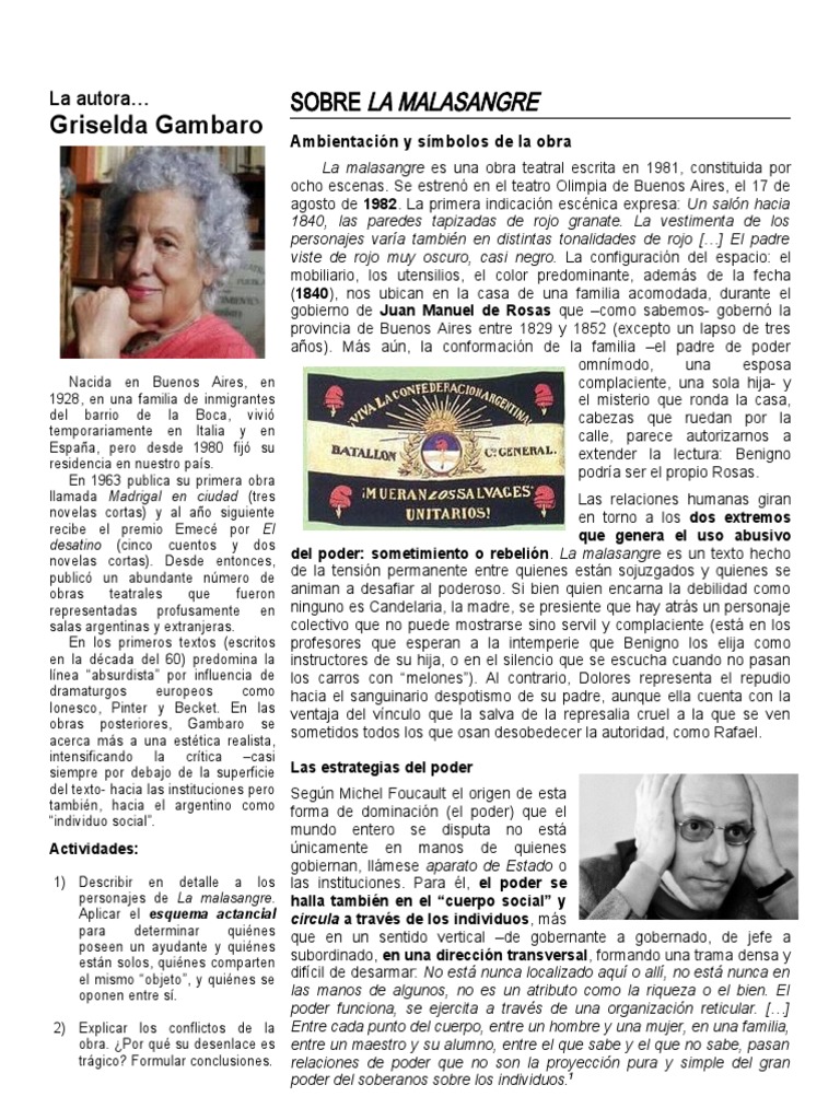 Griselda Gambaro La Malasangre y Actividades | PDF