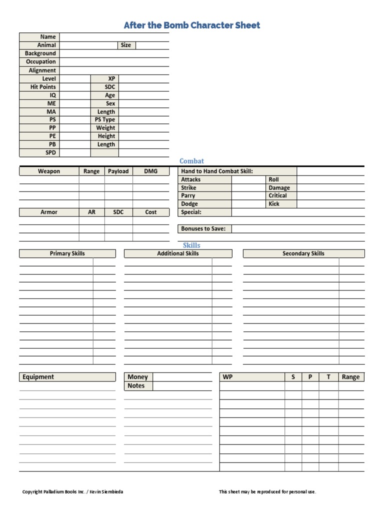 After The Bomb Character Sheet | PDF