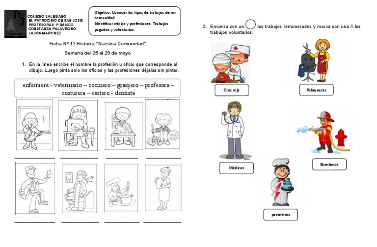 Ficha #11 1º Básico Los Trabajos de Mi Comunidad | PDF