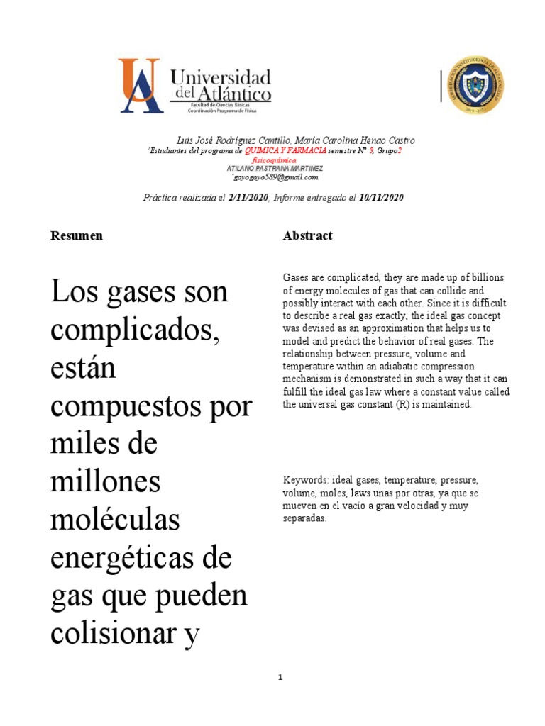 Informe Gases Ideales | PDF | Gases | Física Matemática