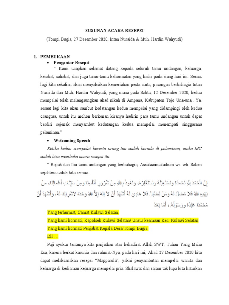 Susunan Acara Resepsi Naskah | PDF