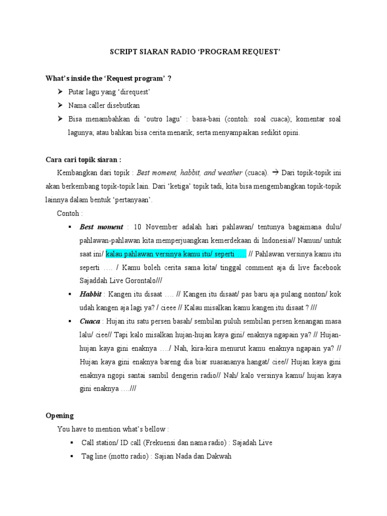 Script Siaran Radio Request | PDF
