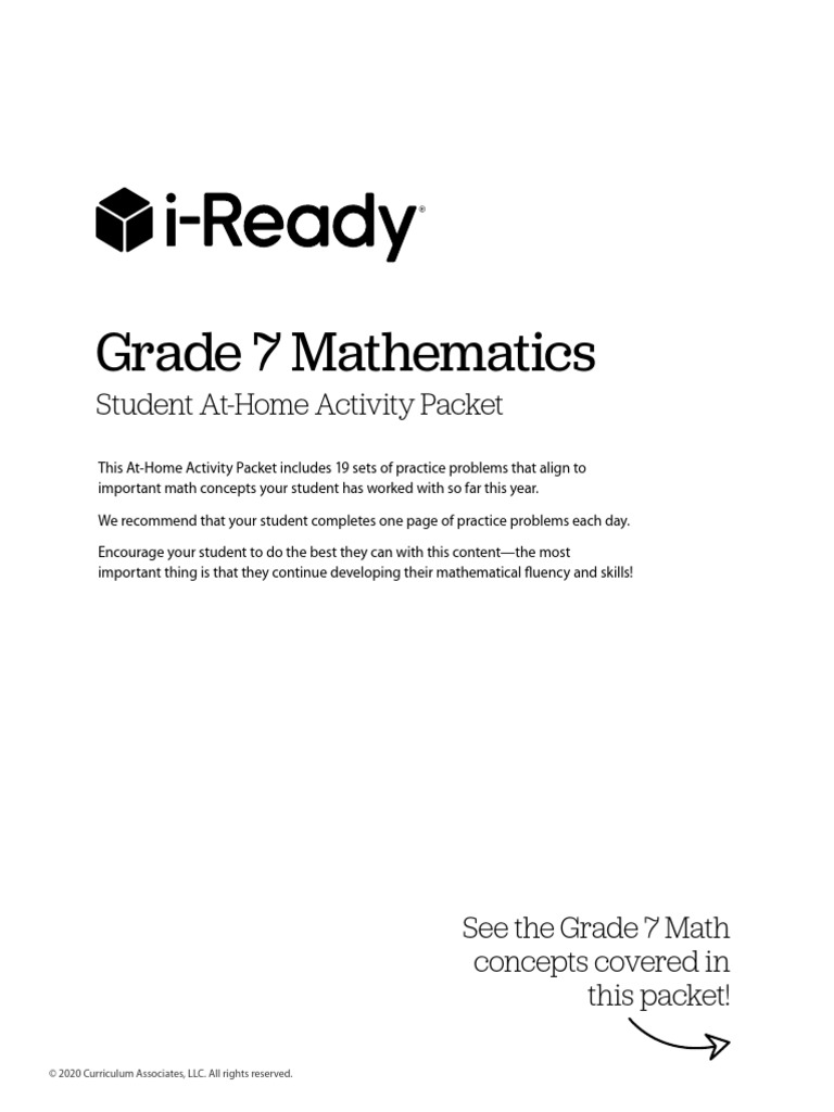 Iready at Home Activity Packets Student Math Grade 7 2020 | PDF ...