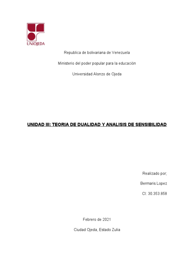 Teoria de Dualidad y Analisis de Sensibilidad | PDF | Programación lineal | Optimización Matemática