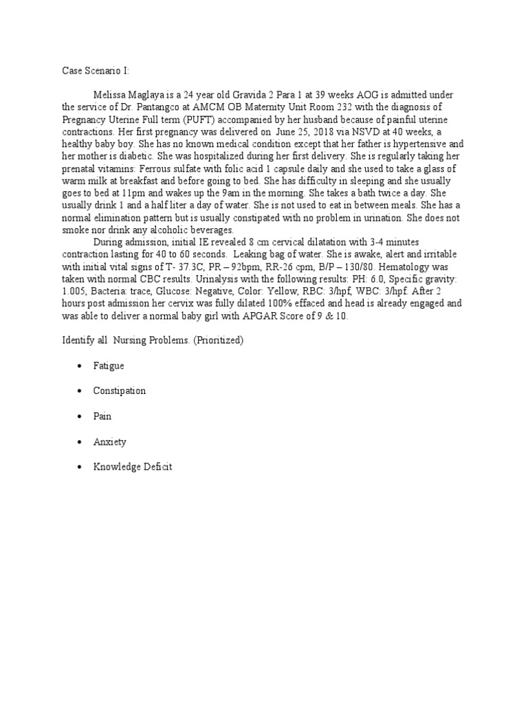 Case Scenario I | PDF | Pregnancy | Childbirth
