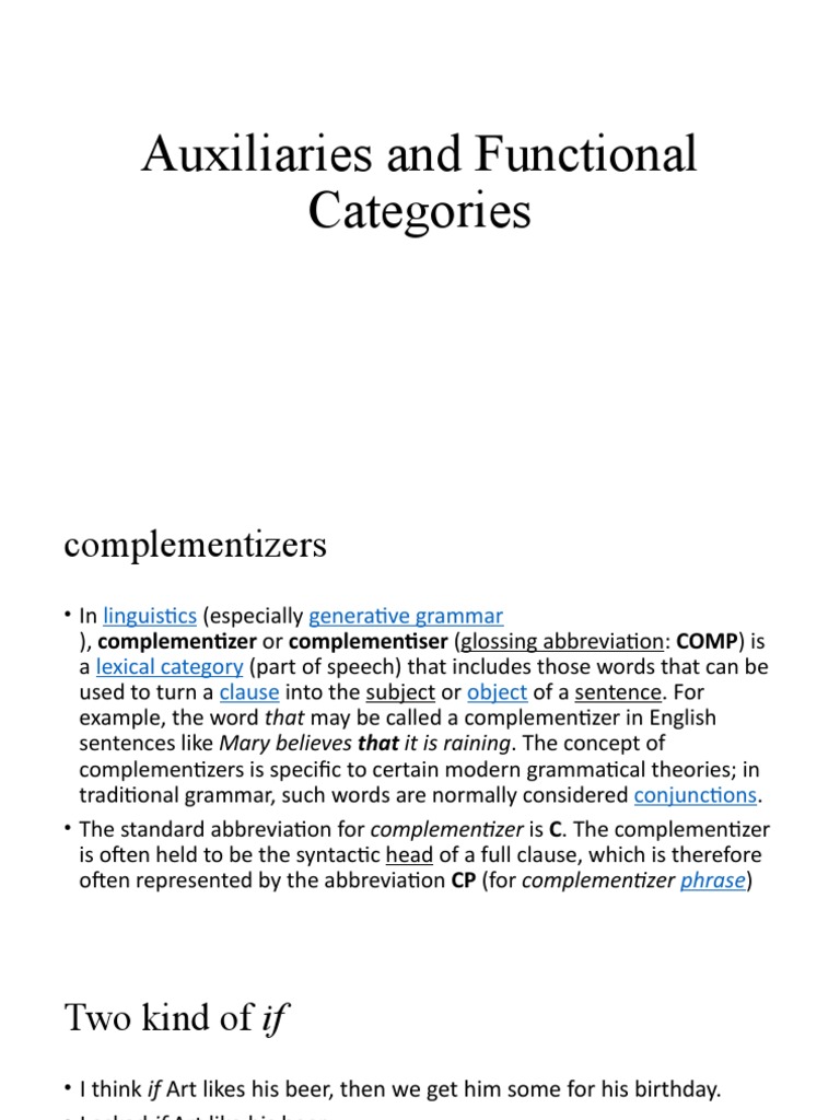 Auxiliaries and Functional Categories | PDF
