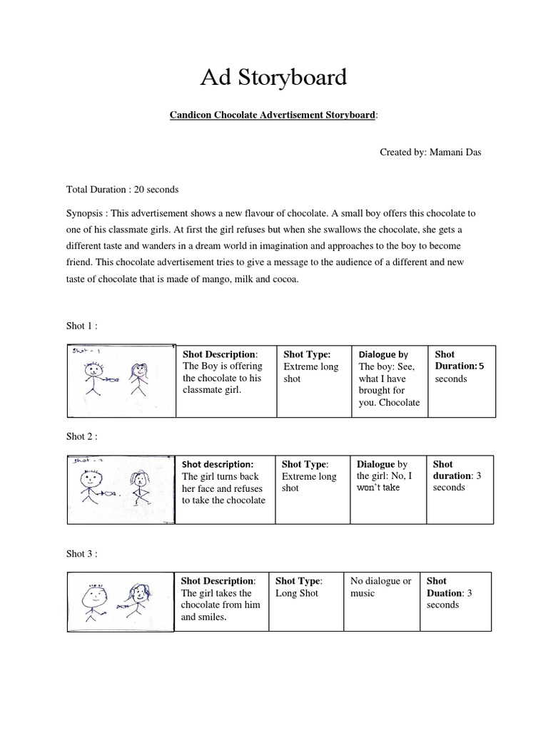 Ad Storyboard: Candicon Chocolate Advertisement Storyboard | PDF ...
