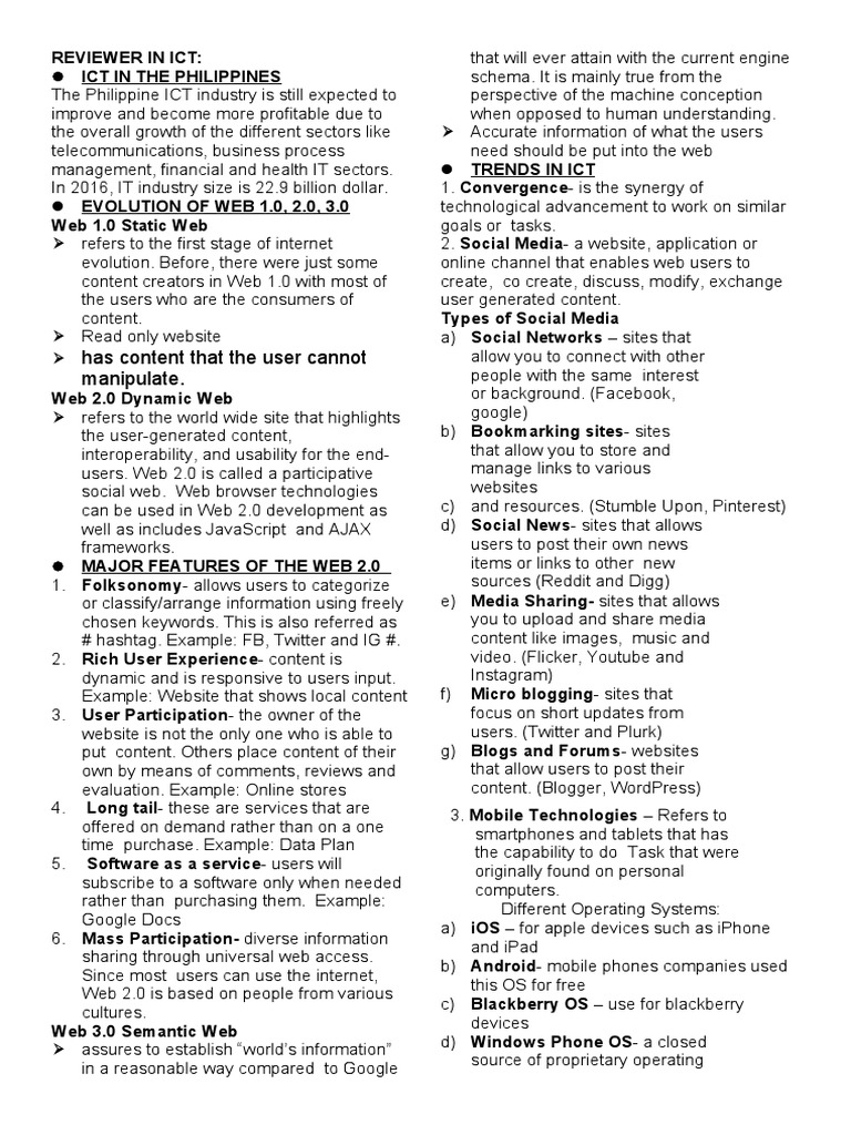 Reviewer in Ict Grade 11 | PDF | Web 2.0 | Websites
