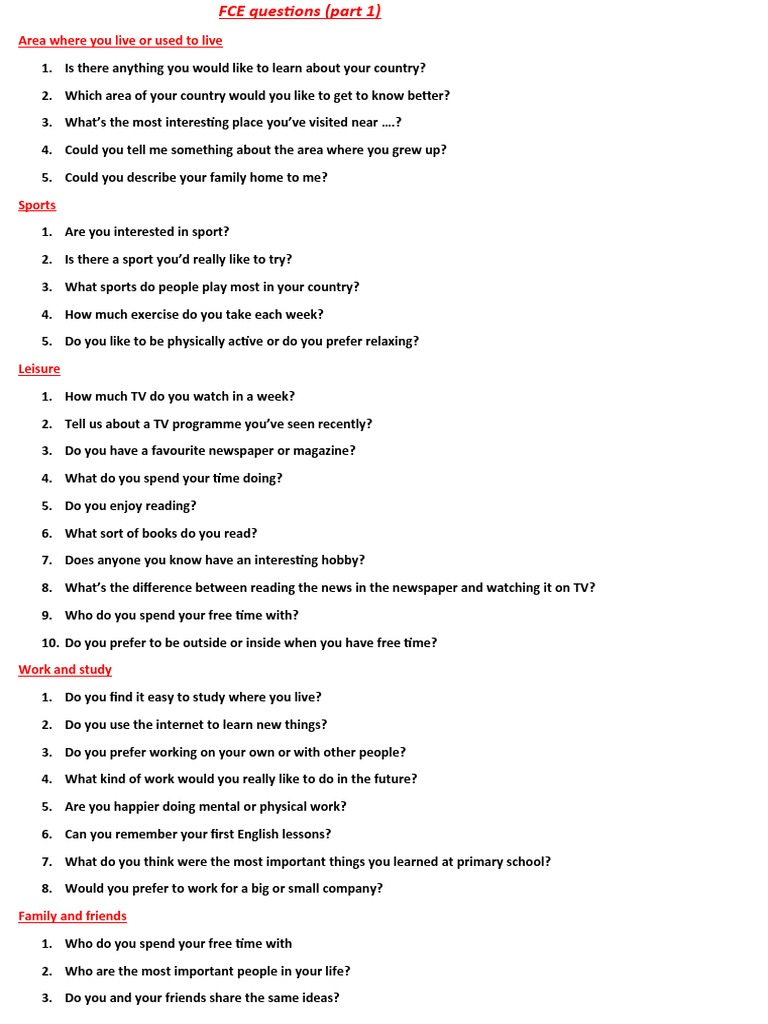 FCE Questions Part 1 | Download Free PDF | Leisure | Sports