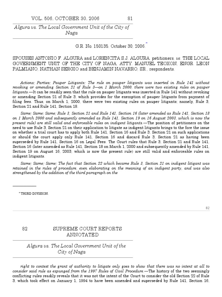 Algura vs. The Local Government Unit of The City of Naga 506 SCRA 81 G ...