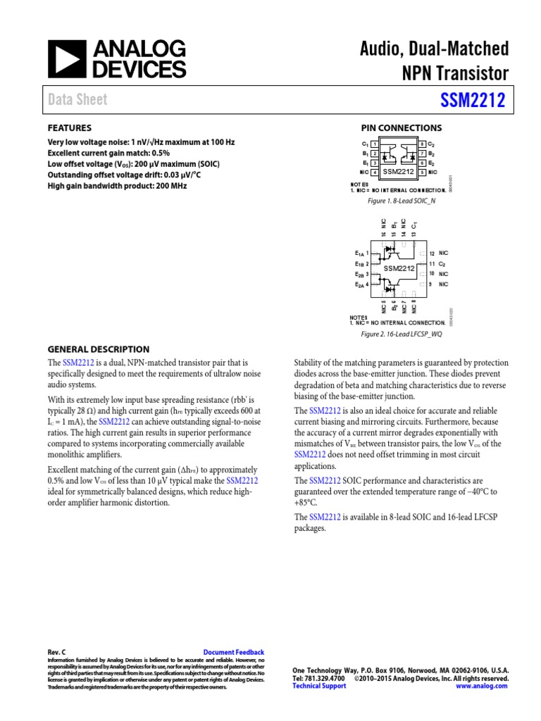 Audio, Dual-Matched NPN Transistor: Data Sheet | PDF | Amplifier ...
