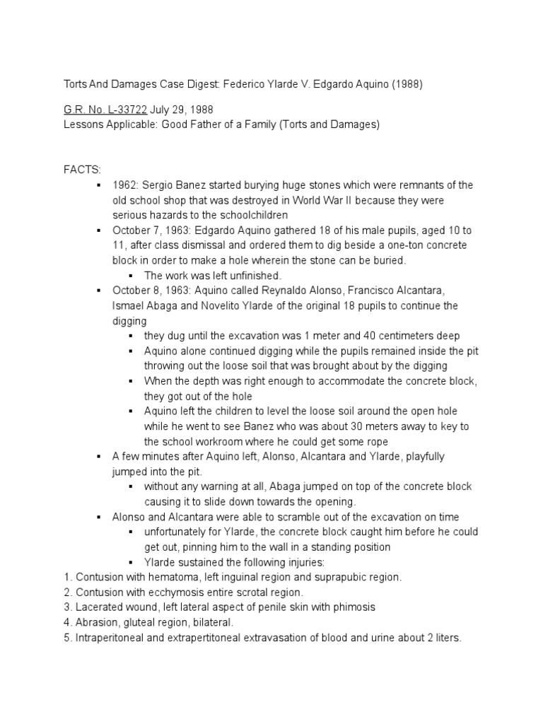 Ylarde v. Aquino: Negligence in Torts Case | PDF | Common Law | Private Law