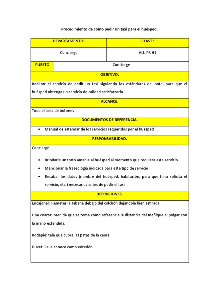 Procedimiento Del Concierge | PDF