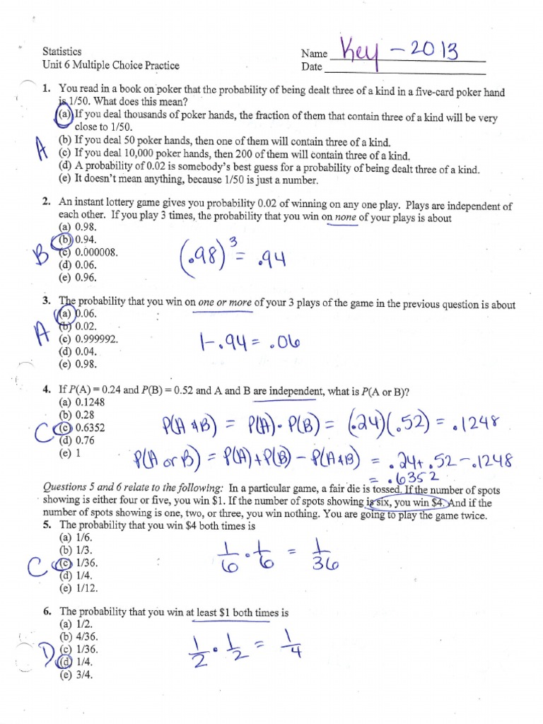 AP Stat Unit 6 Review Solutions | PDF