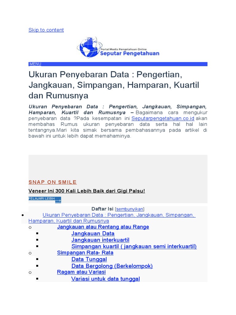 Ukuran Penyebaran Data: Pengertian, Jangkauan, Simpangan, Hamparan ...