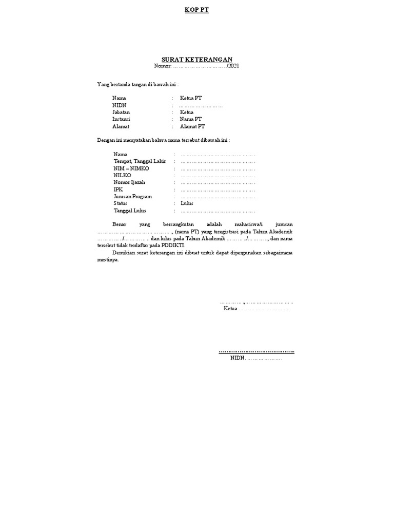 Contoh Surat Keterangan PDDIKTI Dari Kampus Materai | PDF | Karier ...